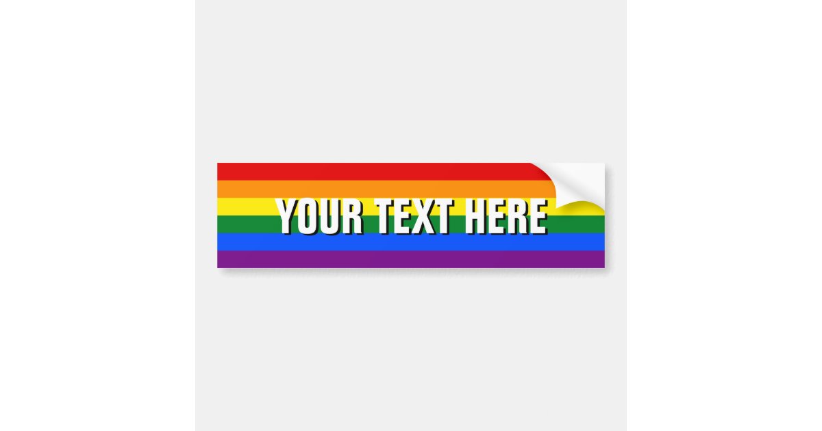 Rainbow flag bumper sticker | personalized text | Zazzle