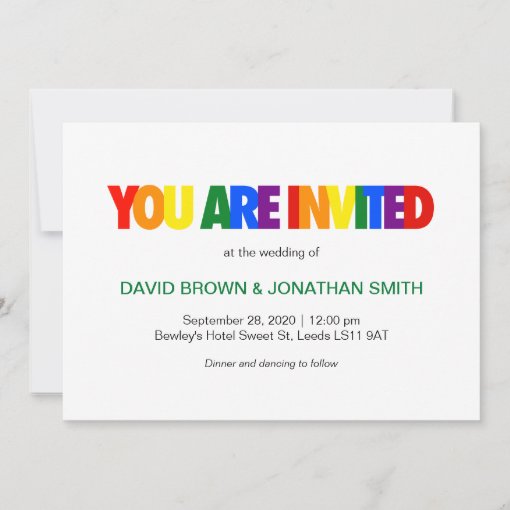 Rainbow Flag Colors Gay Wedding Invitations | Zazzle