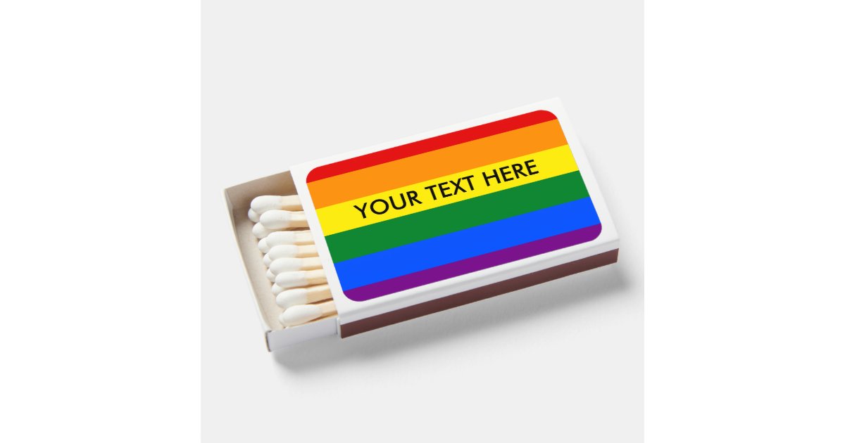 Rainbow flag custom text Matchboxes | Zazzle