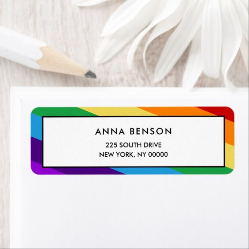 Rainbow flag return address label | Zazzle