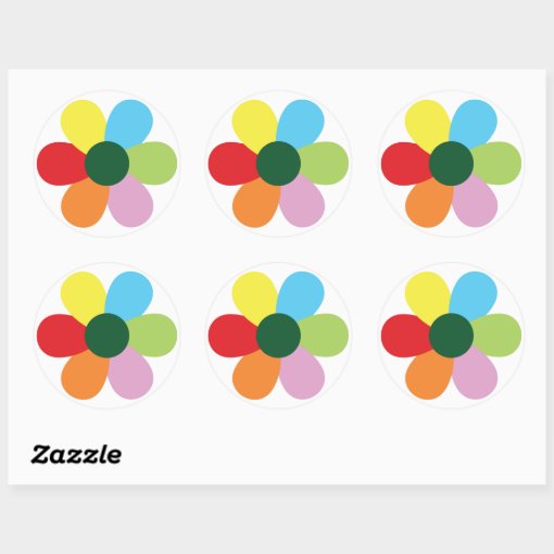 Rainbow Flower Design Classic Round Sticker | Zazzle