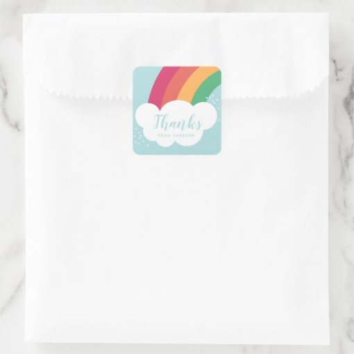 Rainbow fluffy cloud kids thank you favor sticker | Zazzle