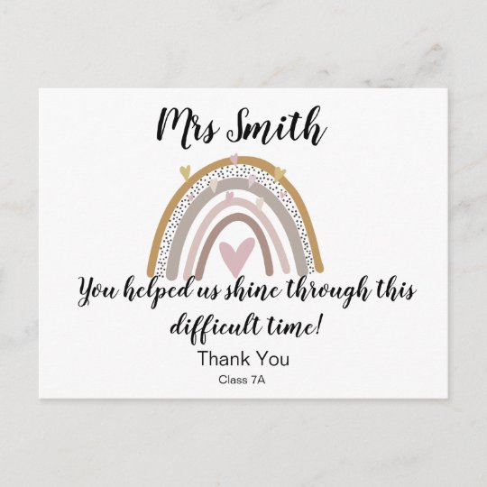 Rainbow for thank you teacher gift postcard | Zazzle.com