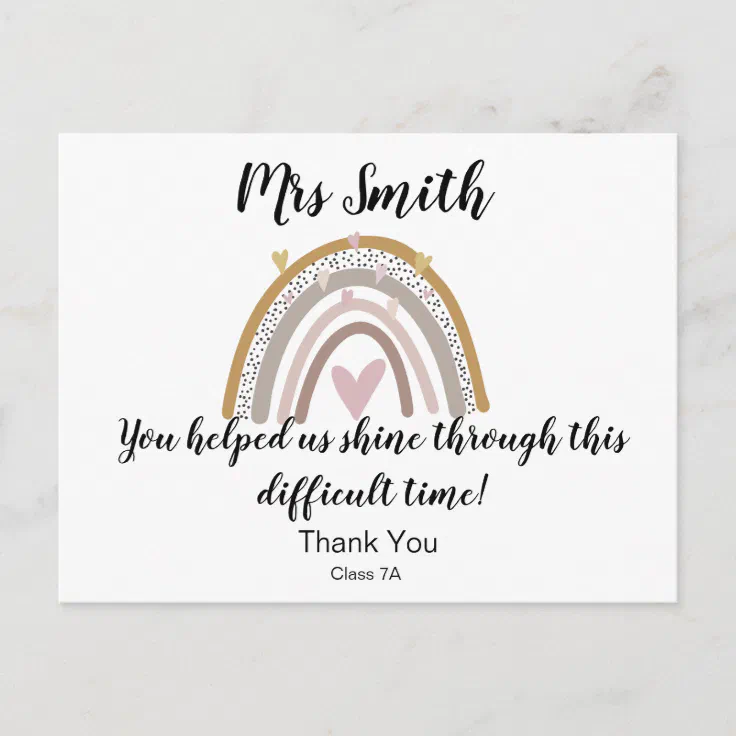 Rainbow for thank you teacher gift postcard | Zazzle