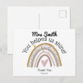 Rainbow for thank you teacher gift postcard | Zazzle