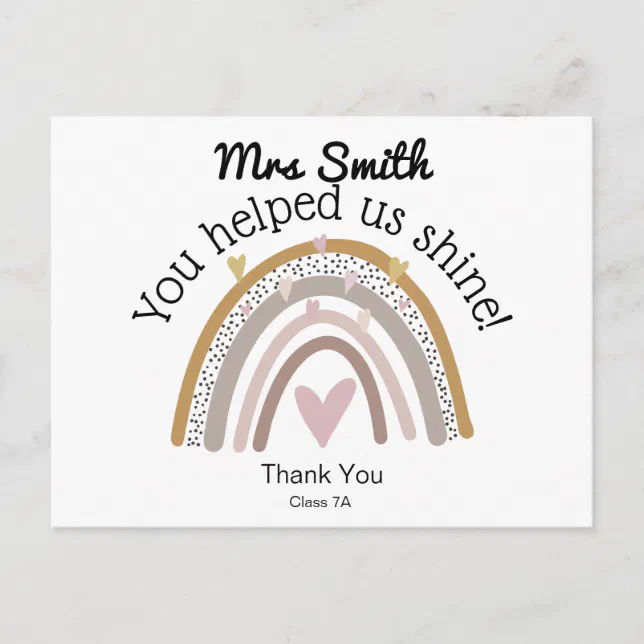 Rainbow for thank you teacher gift postcard | Zazzle