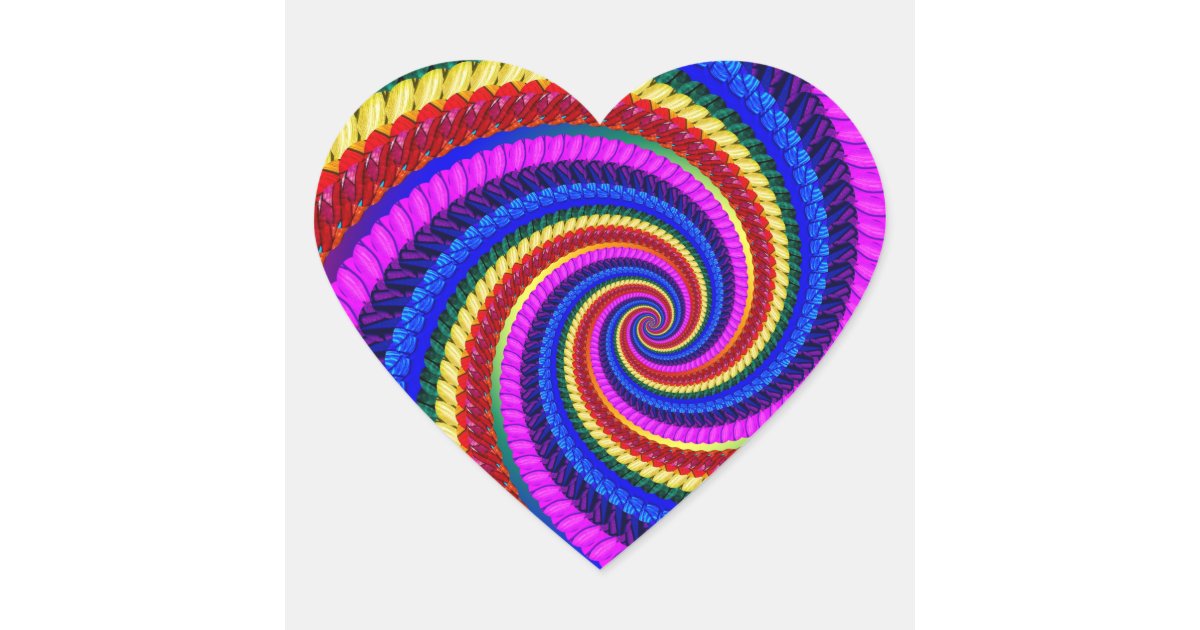 Rainbow Fractal Art Swirl Pattern Heart Sticker | Zazzle