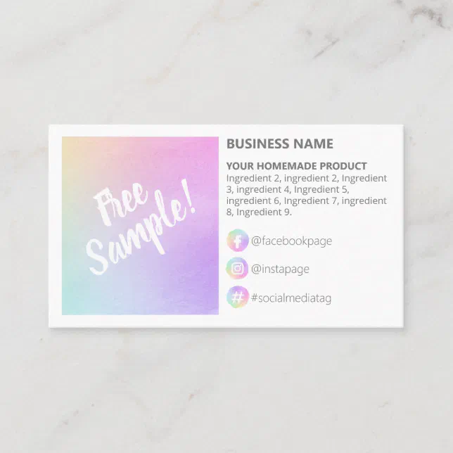 Rainbow Free Sample Ingredients Instructions Business Card | Zazzle