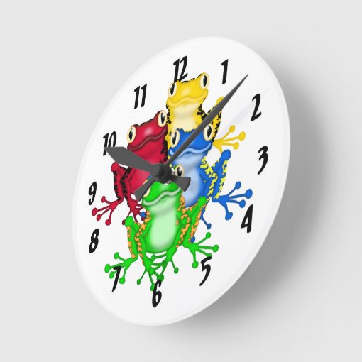 Rainbow Frogs Wall Clock | Zazzle