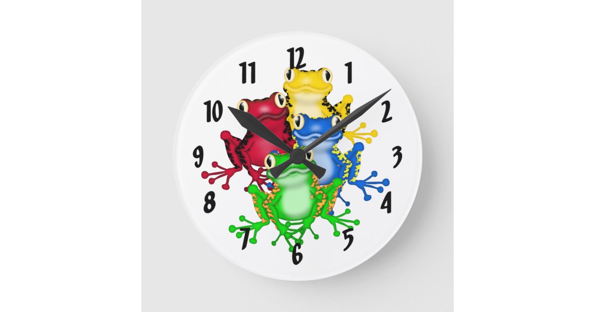 Rainbow Frogs Wall Clock | Zazzle
