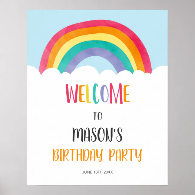 Rainbow Fun Boy Birthday Welcome Table Sign | Zazzle