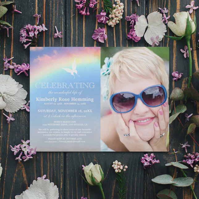 Rainbow Funeral | Celebration of Life Photo Invitation | Zazzle