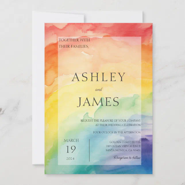 Rainbow Gay Lesbian Wedding LGBTQ Watercolor Invitation | Zazzle