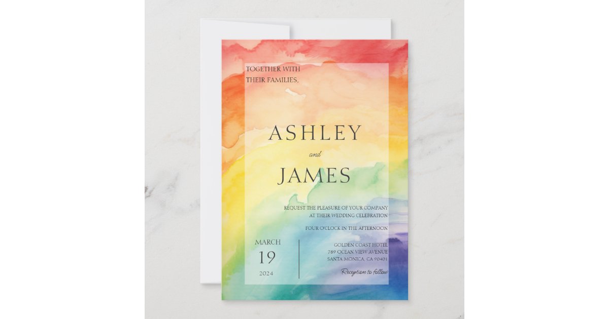 Rainbow Gay Lesbian Wedding LGBTQ Watercolor Invitation | Zazzle