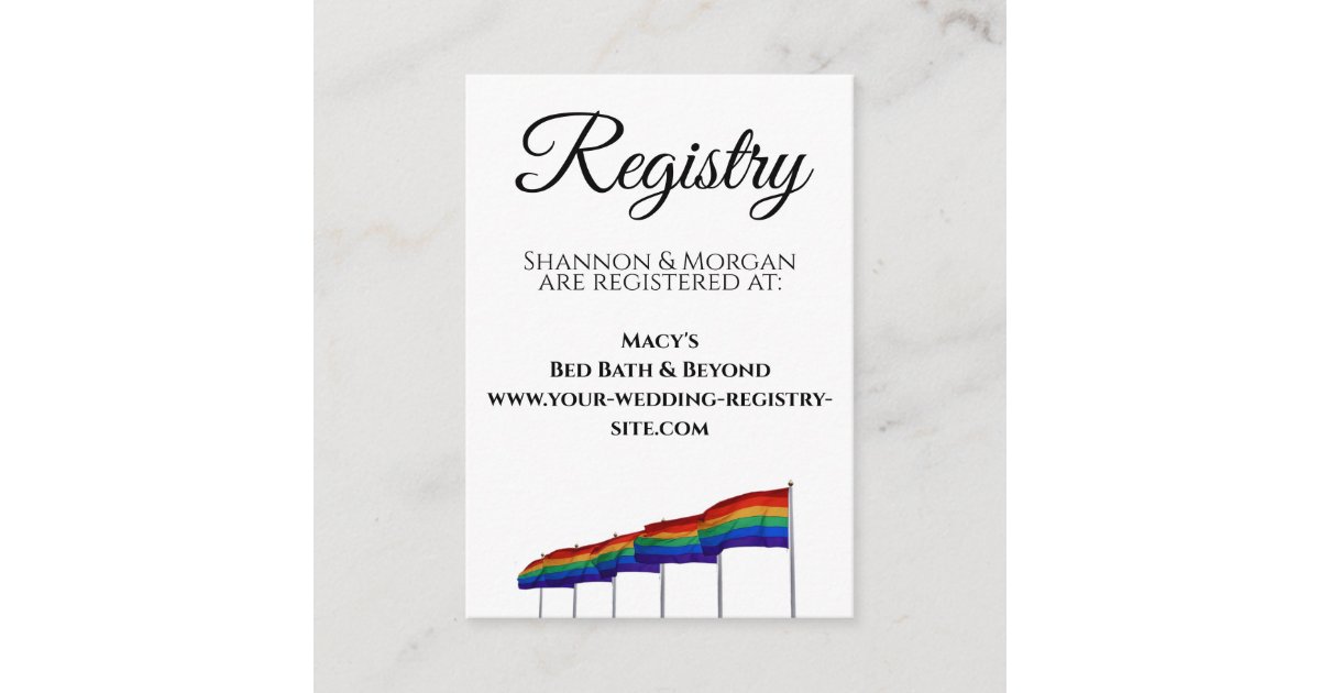 Rainbow Gay Pride Flags Wedding Registry Enclosure Card | Zazzle