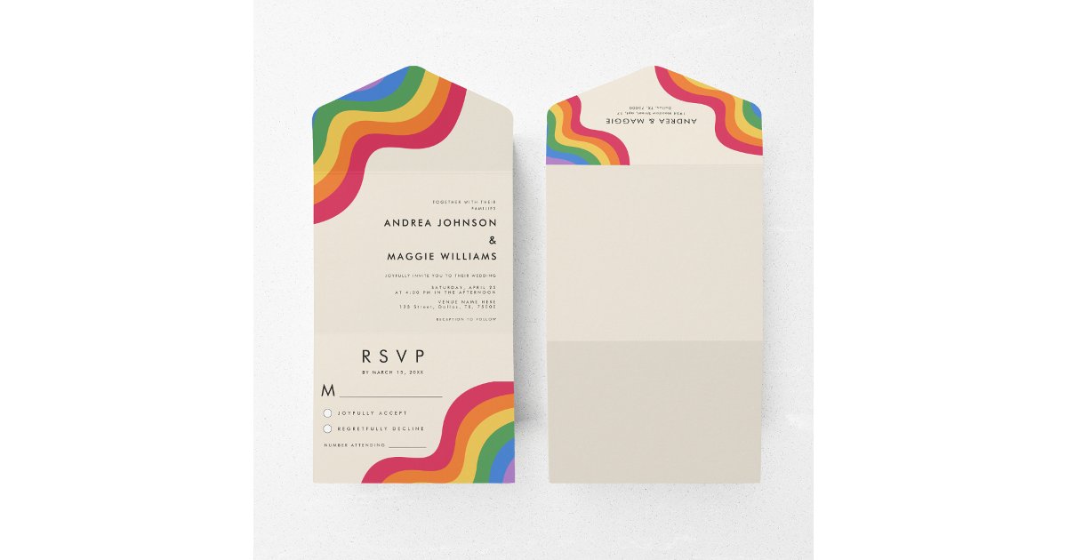 Rainbow Gay Pride LGBTQ Flag Colorful Wedding All In One Invitation ...