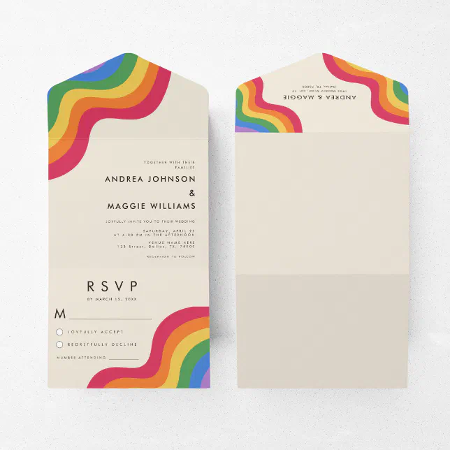 Rainbow Gay Pride LGBTQ Flag Colorful Wedding All In One Invitation ...