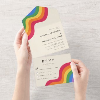Rainbow Gay Pride LGBTQ Flag Colorful Wedding All In One Invitation ...