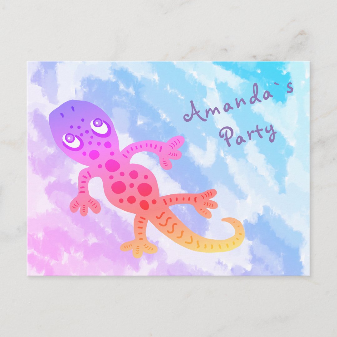 Rainbow Gecko Birthday Party Invite | Zazzle