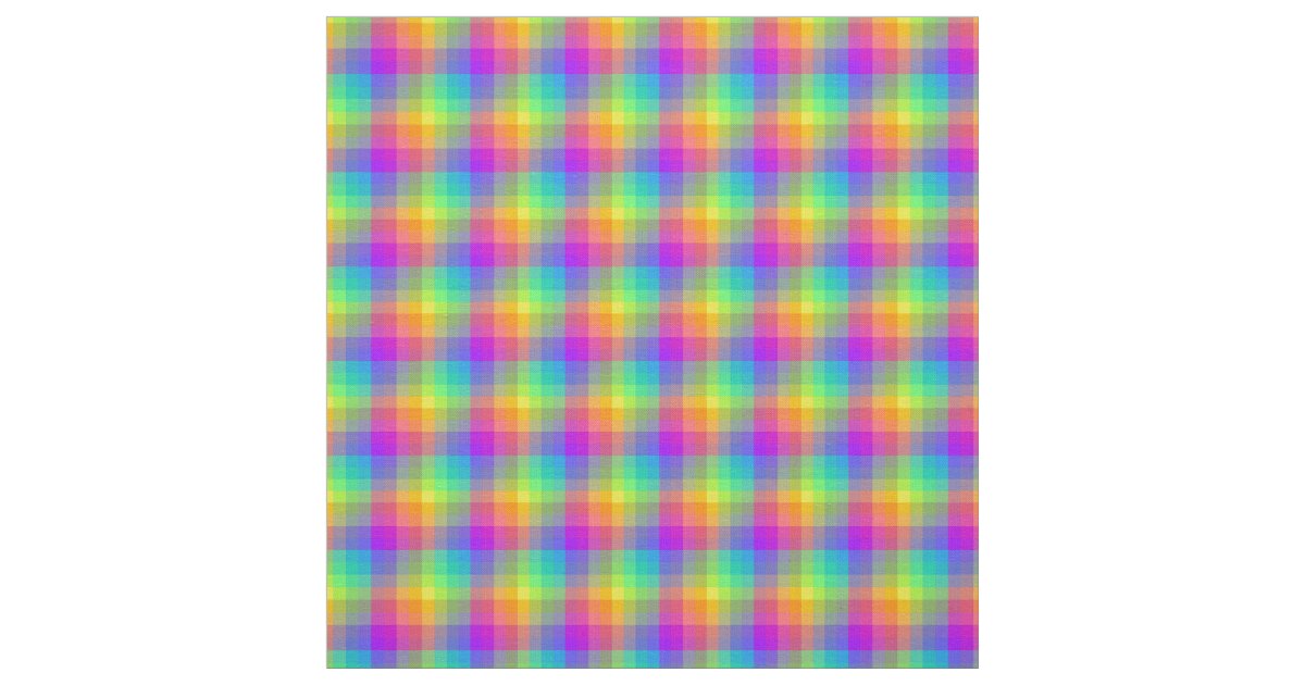 Rainbow Gingham Fabric | Zazzle