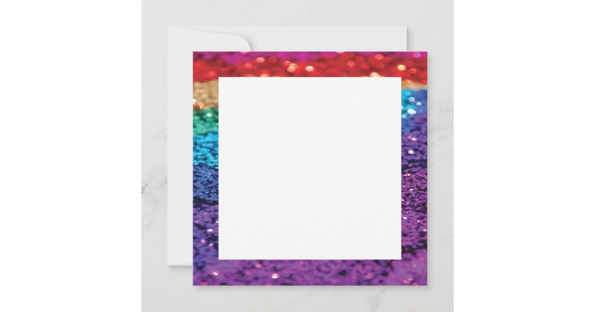 Rainbow glitter background square invite template | Zazzle