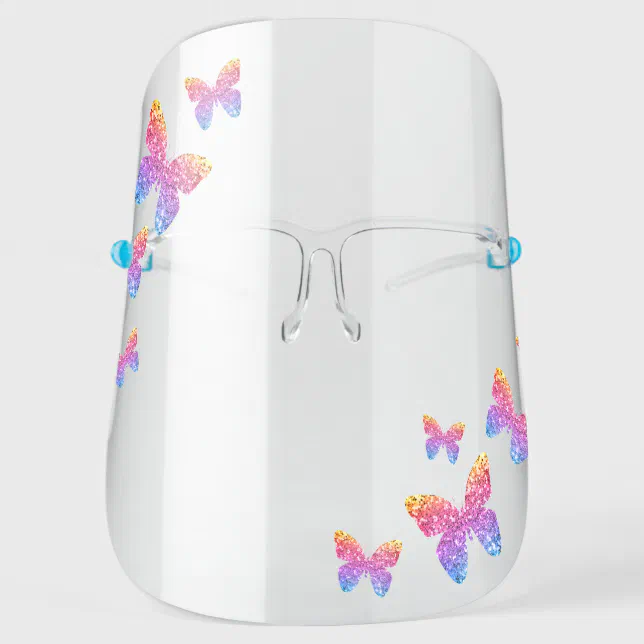 Rainbow Glitter Butterfly Cute Girly Face Shield | Zazzle