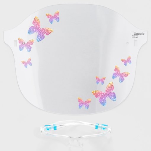 Rainbow Glitter Butterfly Cute Girly Face Shield | Zazzle