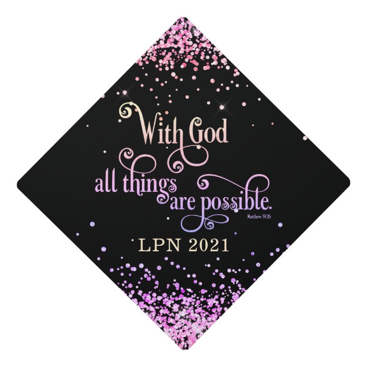 Rainbow Glitter Christian Bible Verse Monogram Graduation Cap Topper ...
