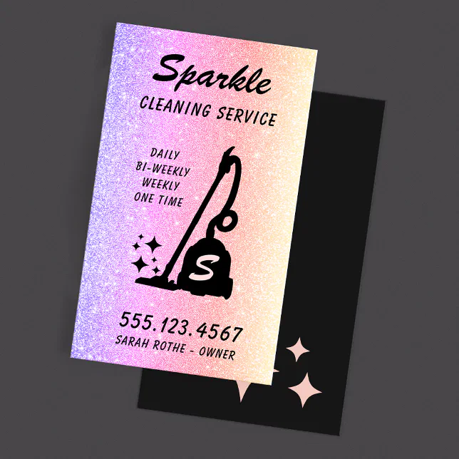 Rainbow Glitter Cleaning Service Housekeeper Calling Card | Zazzle
