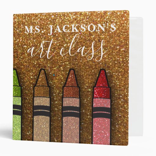 Rainbow Glitter Crayons Art Teacher Back To School 3 Ring Binder | Zazzle