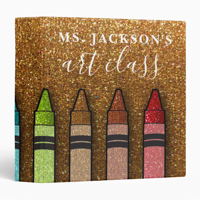 Rainbow Glitter Crayons Art Teacher Back To School 3 Ring Binder | Zazzle