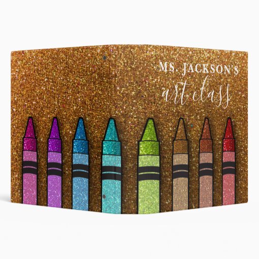 Rainbow Glitter Crayons Art Teacher Back To School 3 Ring Binder | Zazzle
