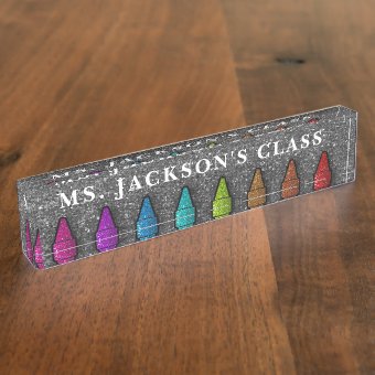 Rainbow Glitter Crayons Art Teacher Back To School Desk Name Plate | Zazzle