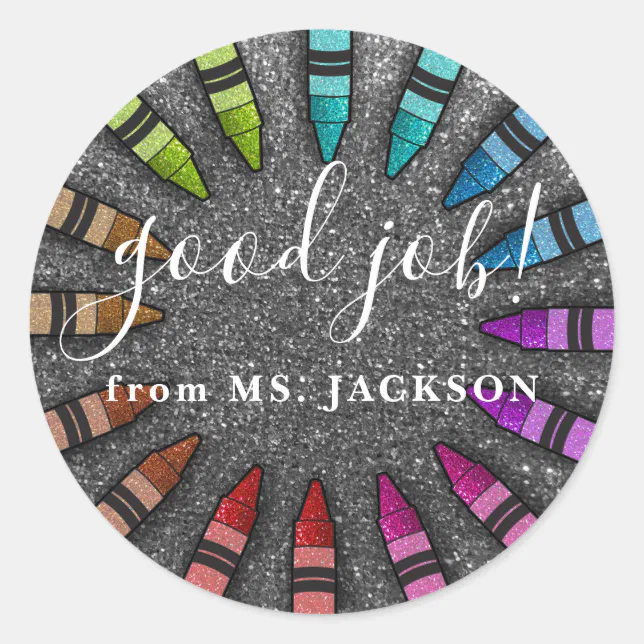 Rainbow Glitter Crayons Back To School Art Teacher Classic Round ...