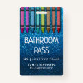 Rainbow Glitter Crayons Teacher Bathroom Hall Pass Badge | Zazzle