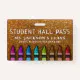 Rainbow Glitter Crayons Teacher School Hall Pass Badge | Zazzle