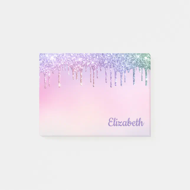 Rainbow Glitter Drips Personalized Post-it Notes | Zazzle