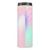 Rainbow glitter drips pink holographic monogram thermal tumbler | Zazzle