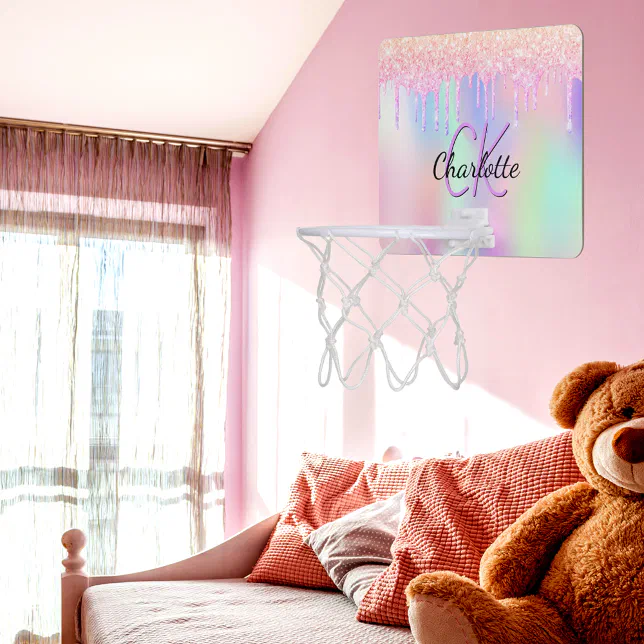 Rainbow glitter drips pink purple custom monogram mini basketball hoop ...