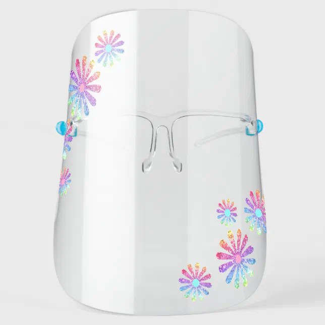 Rainbow Glitter Flowers Cute Girly Face Shield | Zazzle