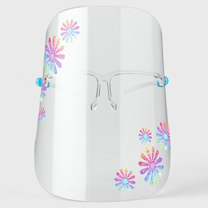 Rainbow Glitter Flowers Cute Girly Face Shield | Zazzle.com