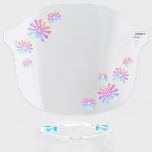 Rainbow Glitter Flowers Cute Girly Face Shield | Zazzle