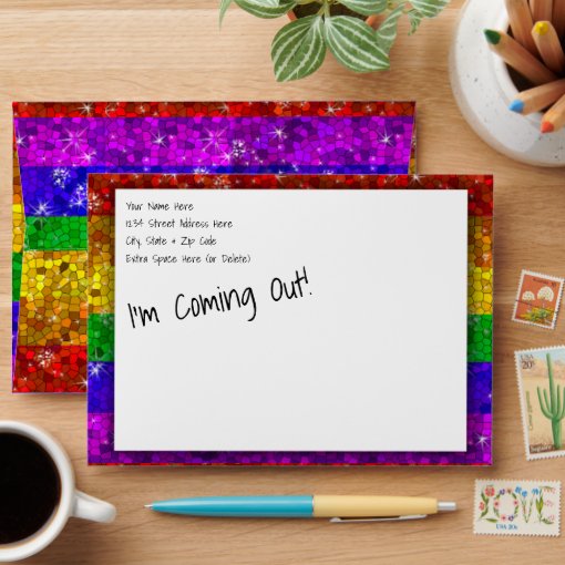 Rainbow Glitter Gay Pride Coming Out Party Envelope | Zazzle