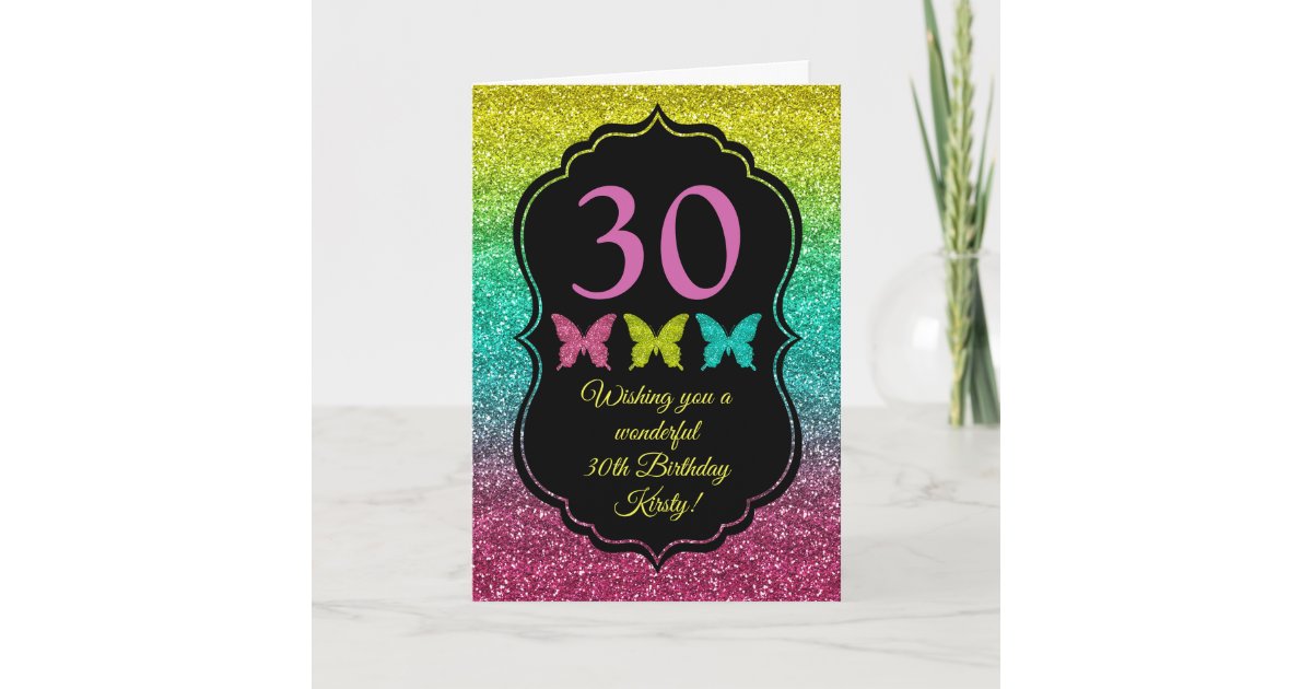 Rainbow Glitter Gradient Happy Birthday Card | Zazzle