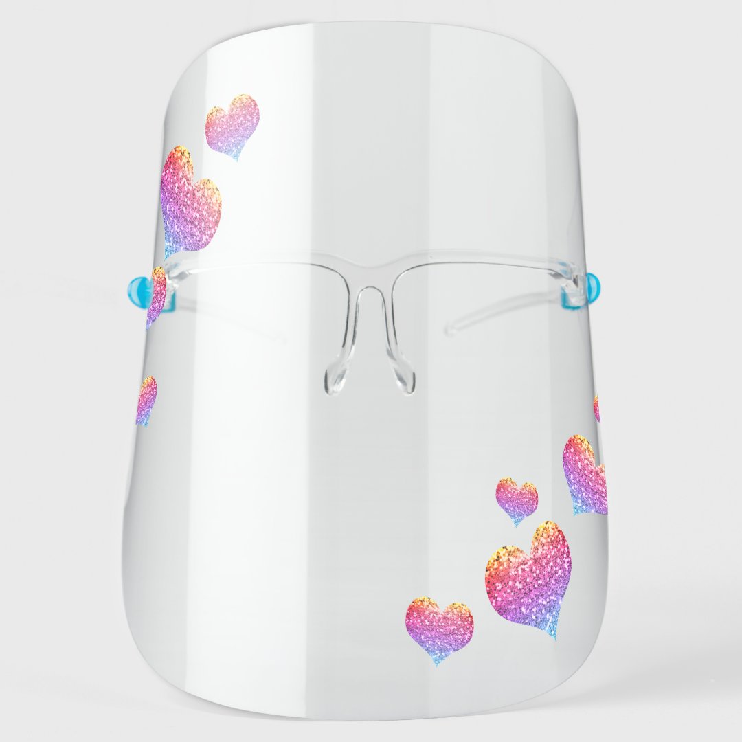 Rainbow Glitter Heart Cute Girly Face Shield | Zazzle