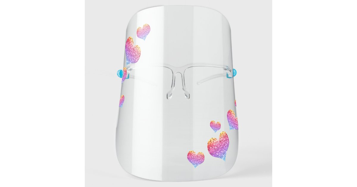 Rainbow Glitter Heart Cute Girly Face Shield | Zazzle