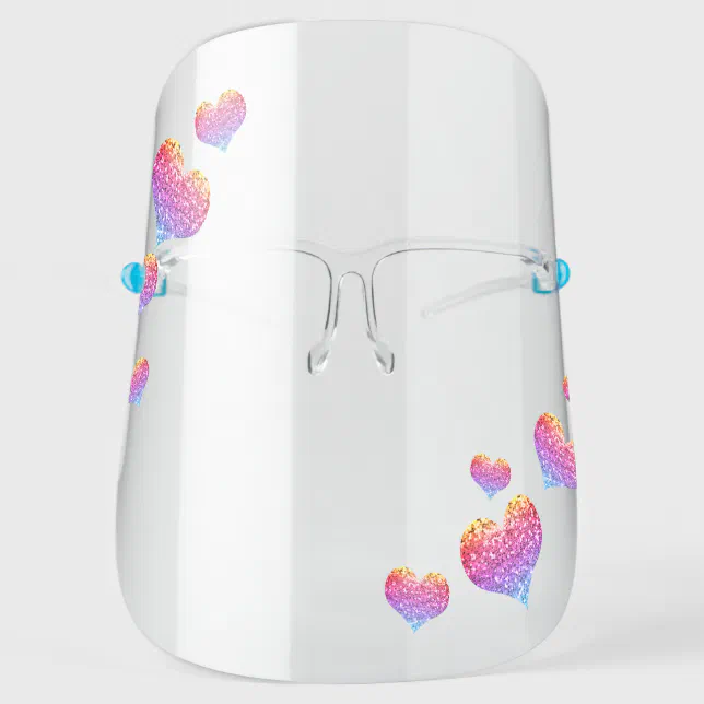 Rainbow Glitter Heart Cute Girly Face Shield | Zazzle