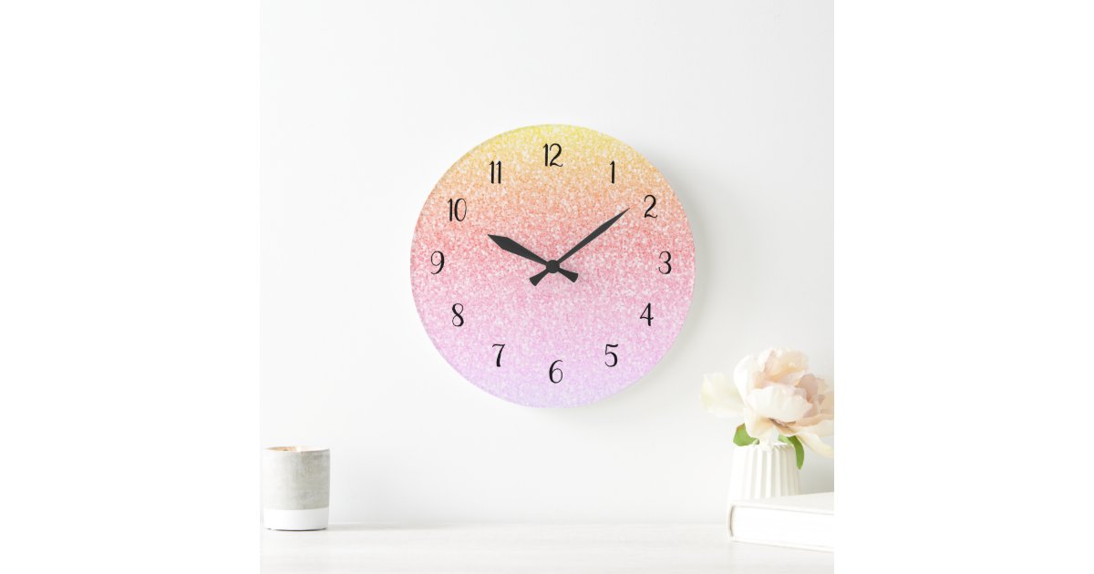 Rainbow Glitter Ombre Glam Large Clock | Zazzle