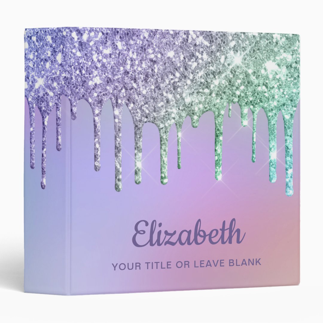 Rainbow Glitter Personalized 3 Ring Binder | Zazzle