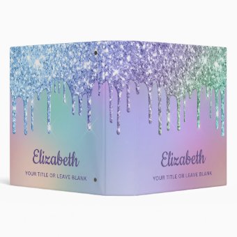 Rainbow Glitter Personalized 3 Ring Binder | Zazzle